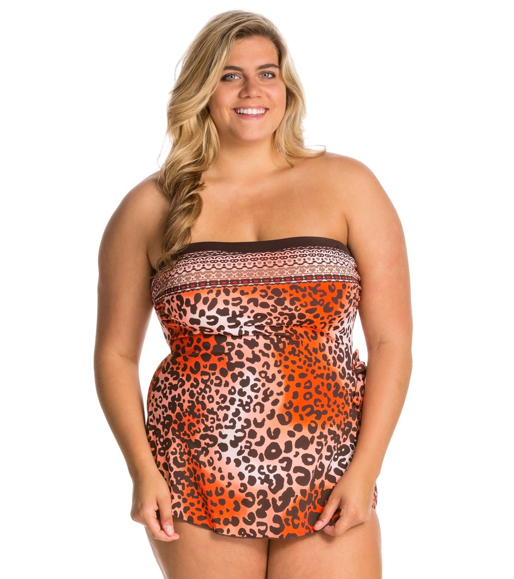 Maxine Plus Size Borderline Bandeau Sarong One Piece Swimsuit At