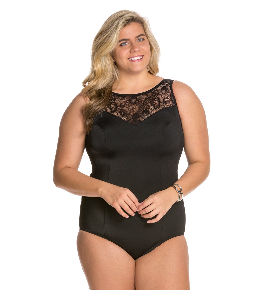 Longitude Plus Size Sheer Love Highneck One Piece Swimsuit At Free Shipping