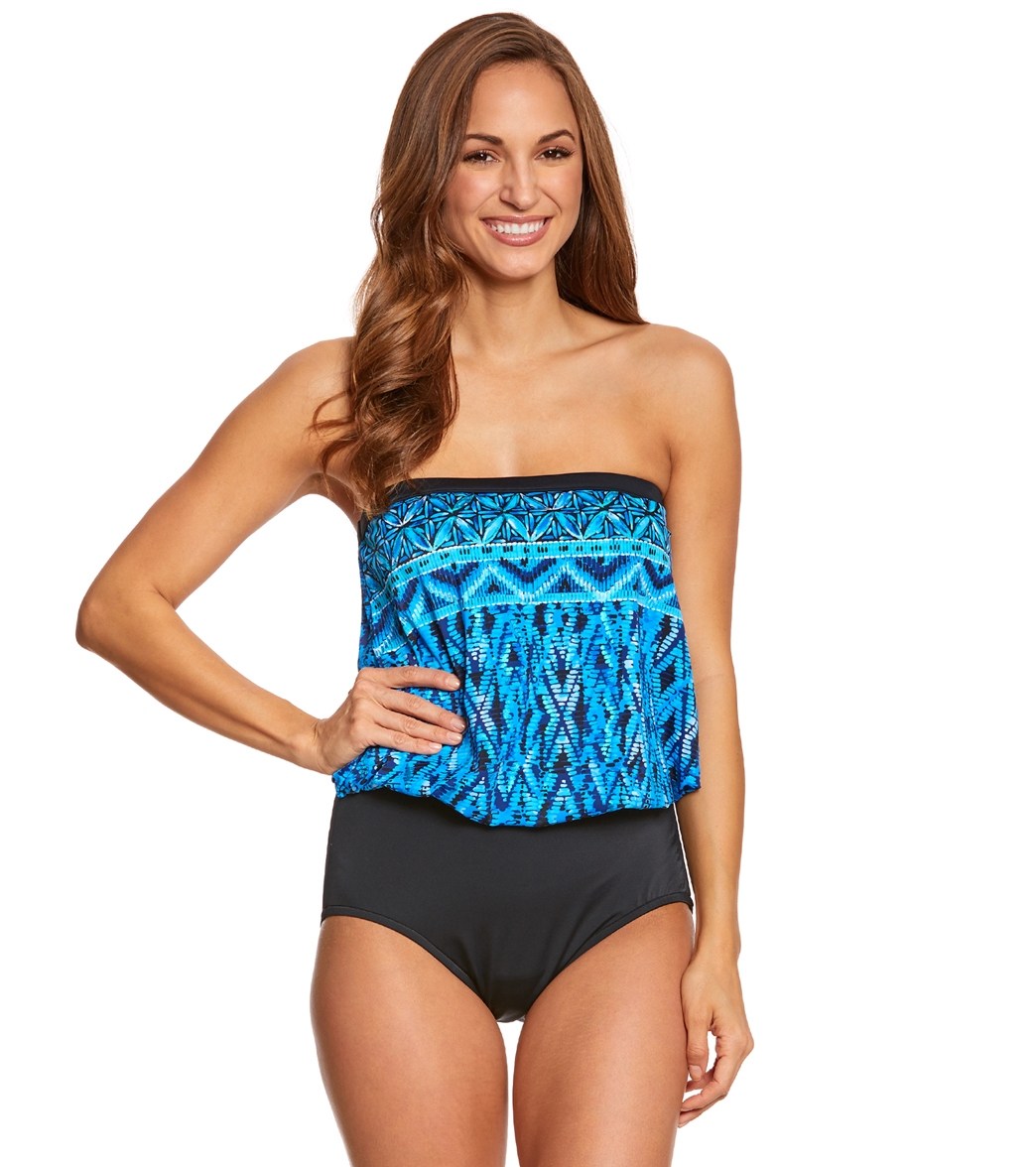 Maxine Tattoo Tribal Bandeau Blouson One Piece Swimsuit At Swimoutlet