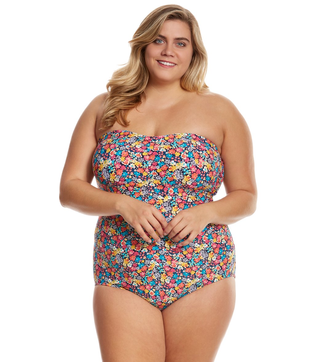 Anne Cole Signature Plus Size Budding Romance Shirred Bandeau One Piece