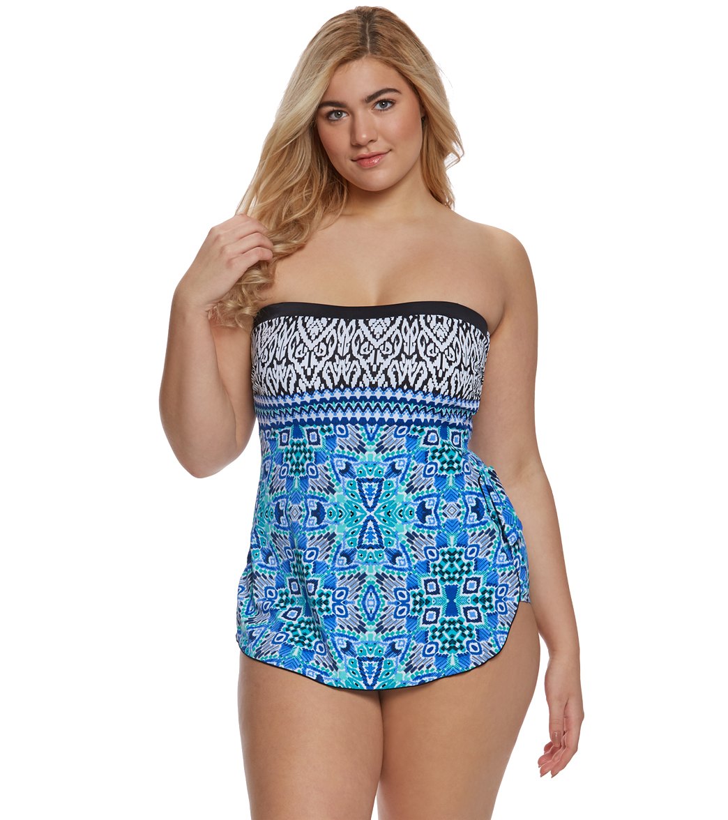 Maxine Plus Size Kaleidoscope Bandeau Sarong One Piece Swimsuit At