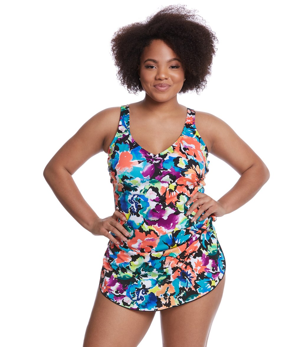 Maxine Plus Size Blossom Spa Chlorine Resistant Sarong One Piece