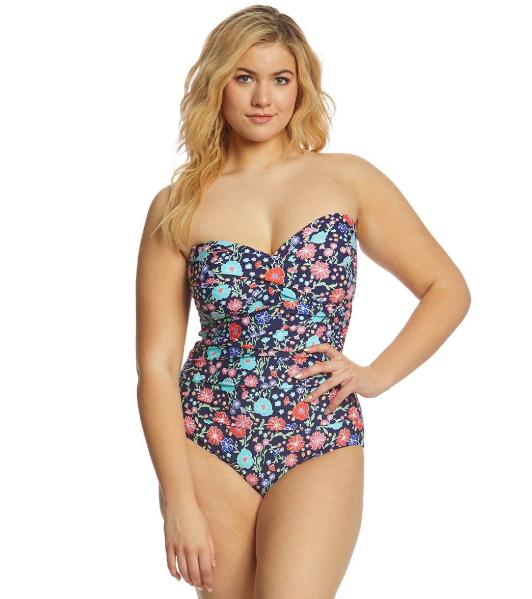 Anne Cole Plus Size Lazy Daisy Bandeau One Piece Swimsuit At Swimoutlet
